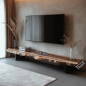 Rustic Live Edge TV Stand, Solid Walnut Floating Shelf Console, Natural ...