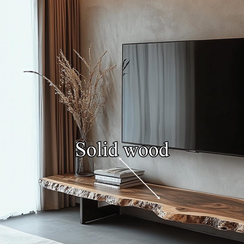 Rustic Live Edge TV Stand, Solid Walnut Floating Shelf Console, Natural ...