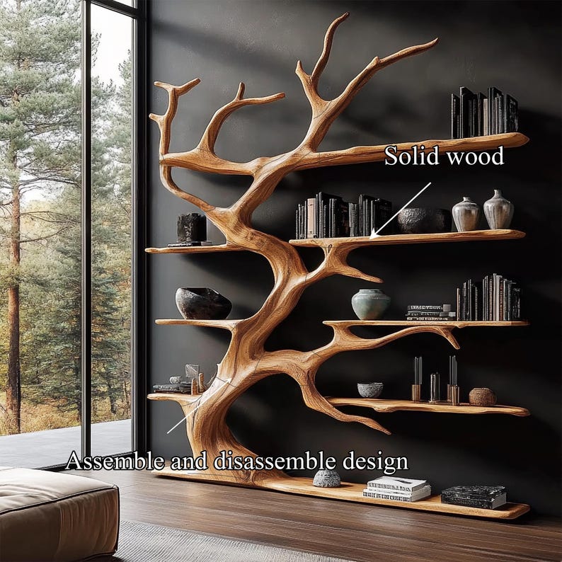 Rustics Tree Branch Bookshelf Tree Bookcase Solid Wood Bookshelf Tree ...