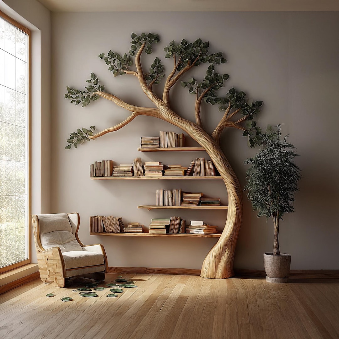 Tree Bookshelf: Natural Wood, Vintage-inspired Home Decor - Etsy