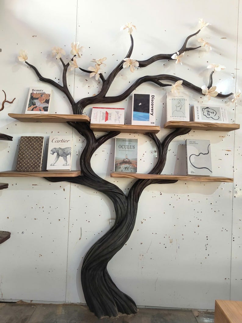Handcrafted Tree Branch Bookshelf: Custom Wall-mounted Floating Shelf ...