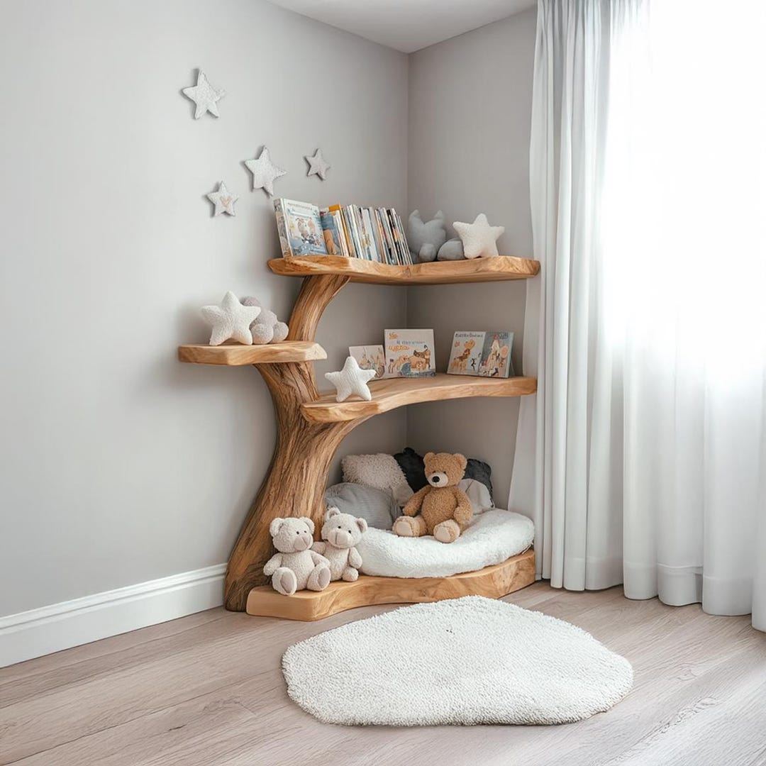 Natural Wood Tree Bookshelf: Handmade Wall Shelf, Home Decor - Etsy
