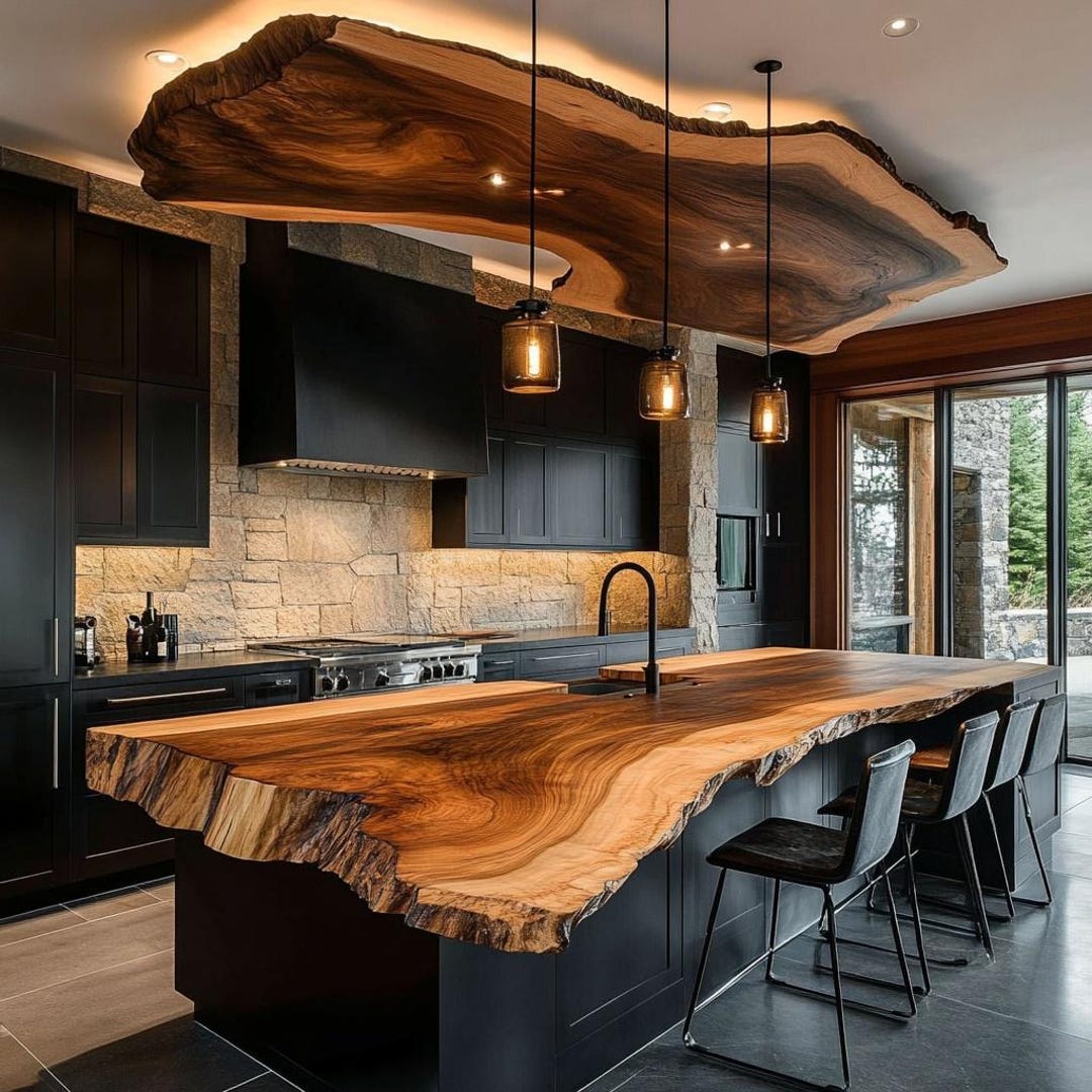 Solid Wood Live Edge Bar Table Custom Kitchen Island Handmade Pub Table ...