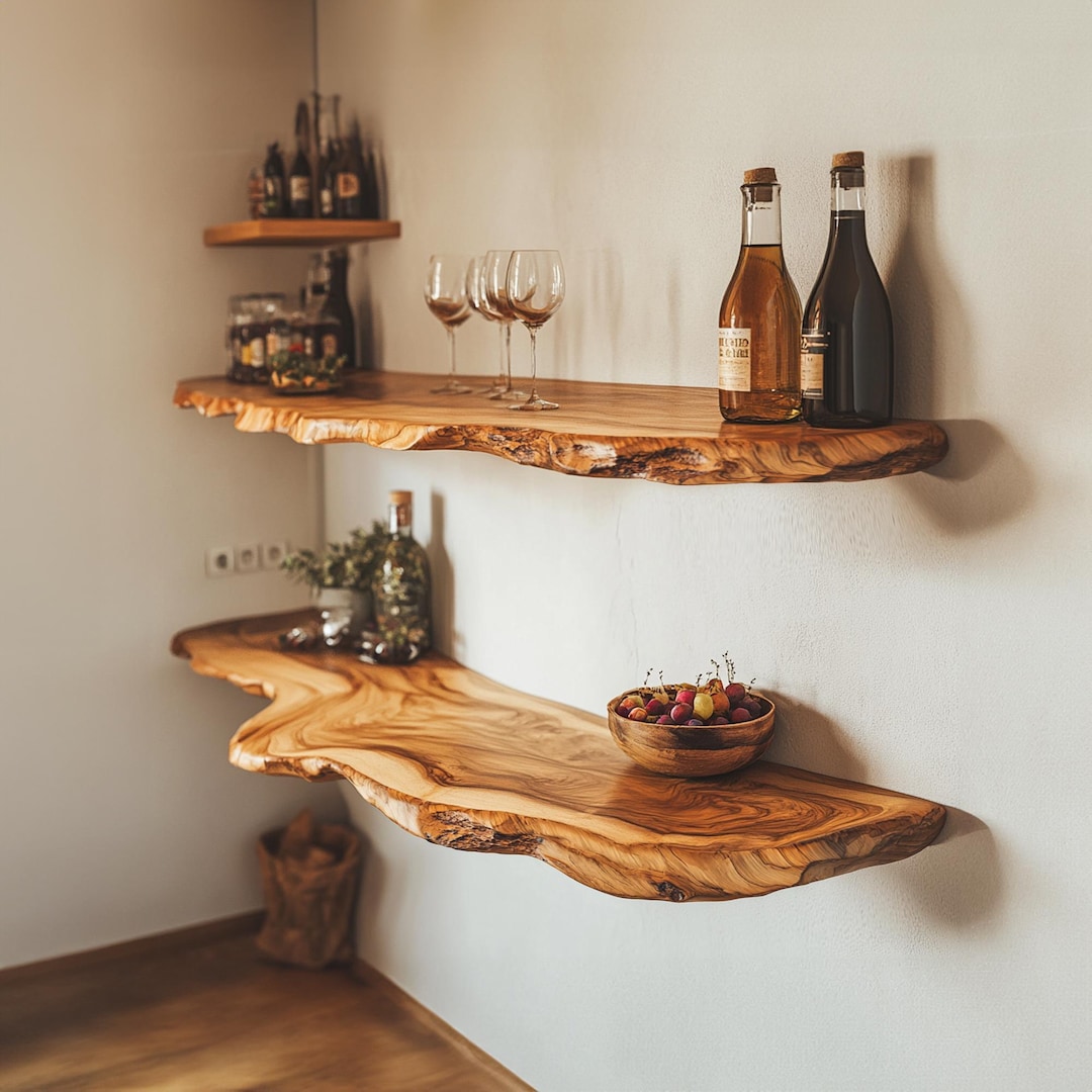 Floating Nightstand Natural Wood Floating Shelf Decorative Wall Shelves ...