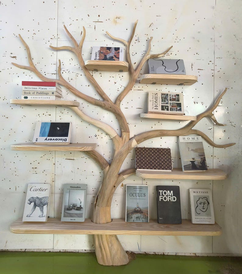 Handmade Tree Branch Bookshelf: Floating Book Holder, Living Room Decor ...