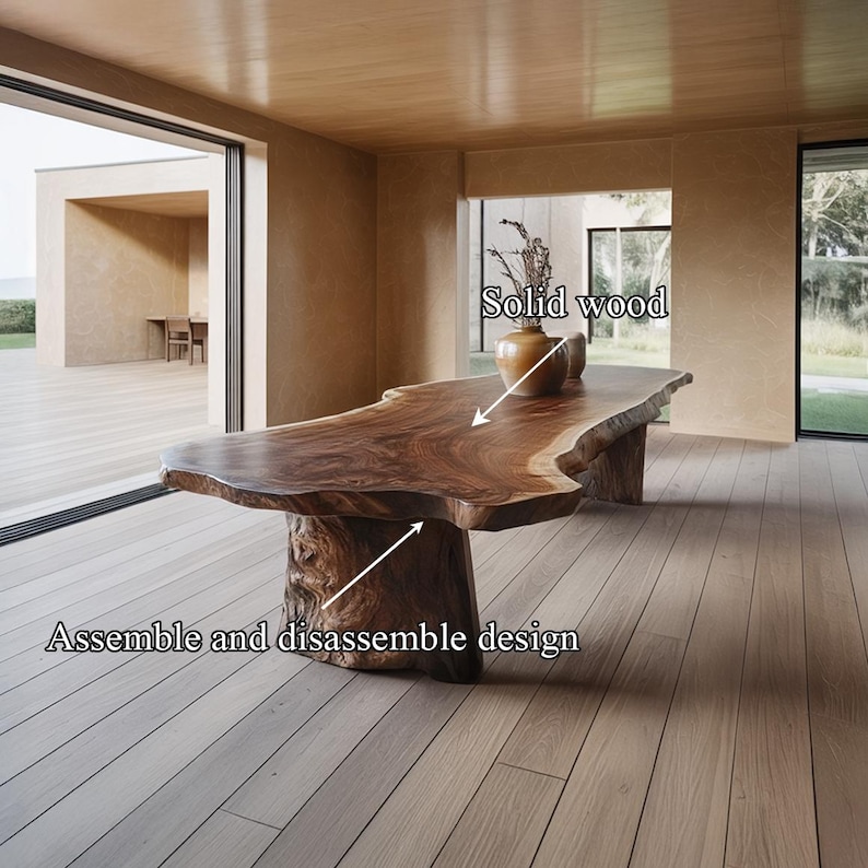 Rustic Solid Wood Dining Table, Handcrafted Live Edge Design - Etsy