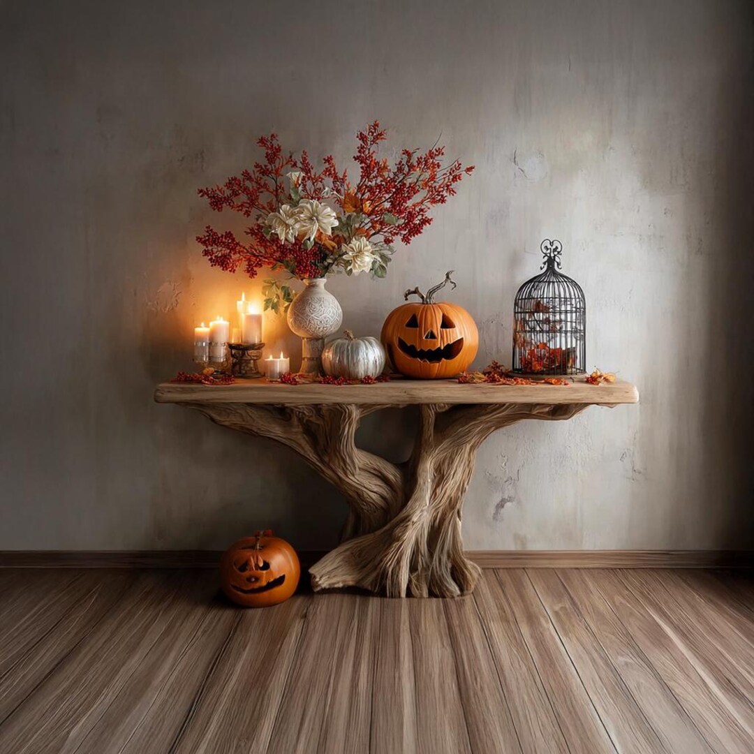 Console Table Unique Art Solid Wood Handmade Narrow Wood Entryway Table ...