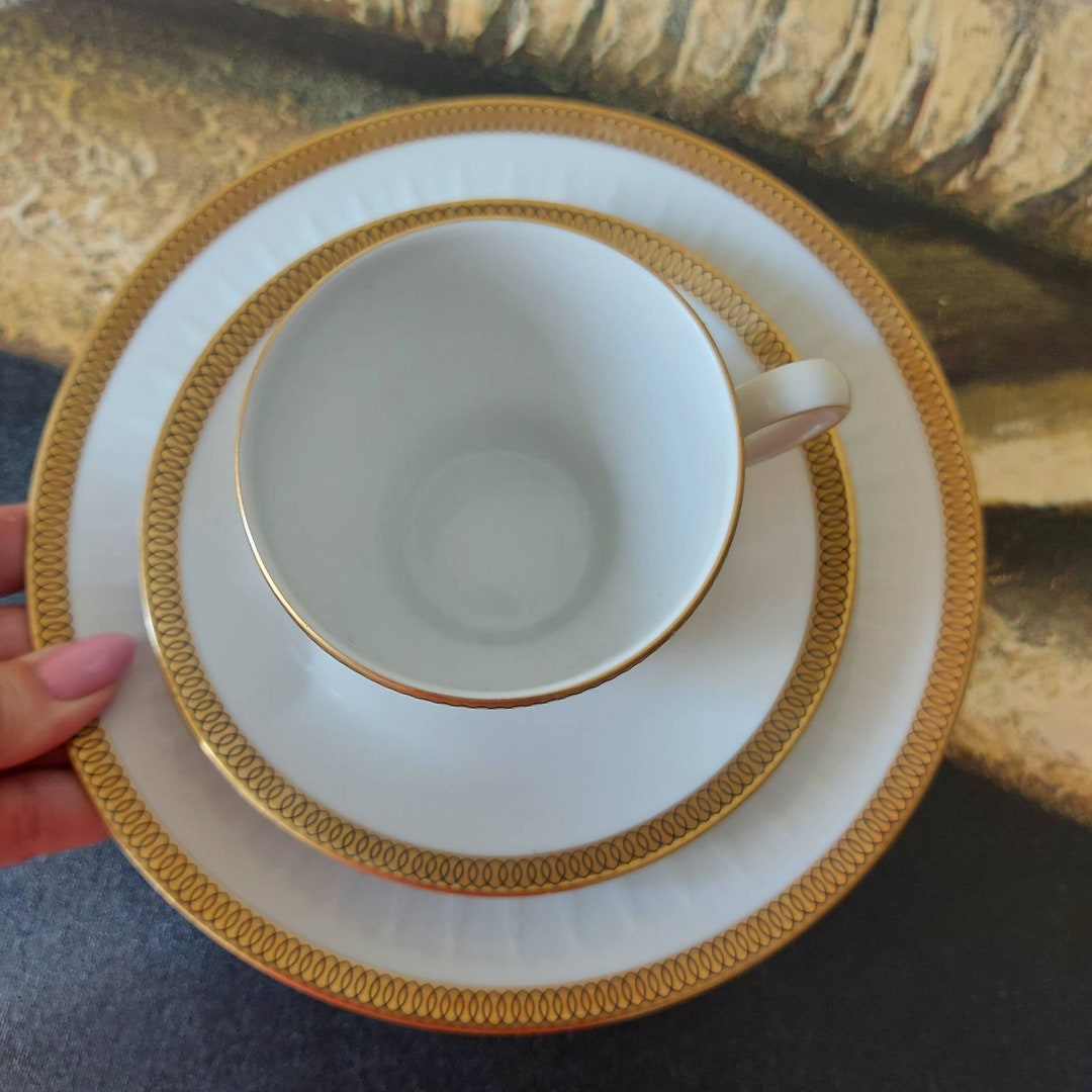 ZEH SCHERZER Bavaria Germany White Gold Trim Cofe Cup and 2 Soucers - Etsy