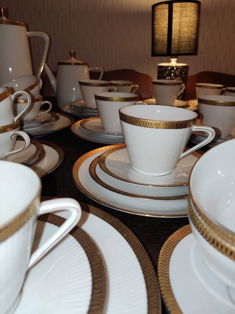 62 Pc, Seltmann Weiden, Monika, Coffee Dining Set, Gold Rim, Porcelain ...