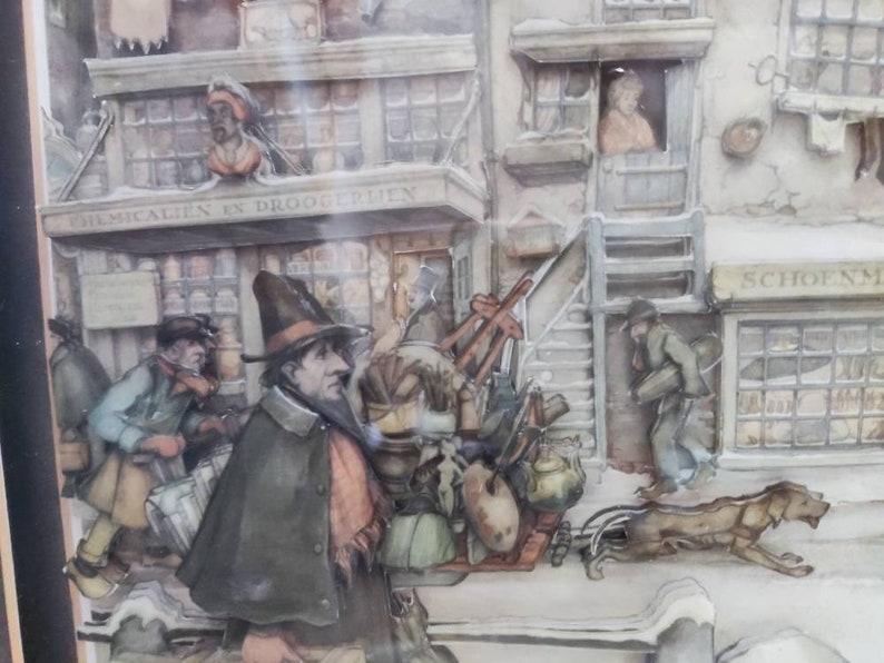 Vintage Anton Pieck Hand Cut Paper Framed 3D Shadow Box, Hand Made in ...