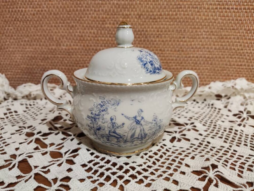 ZEH SCHERZER Bavaria Germany White Blue Gold Sugar Bowl - Etsy