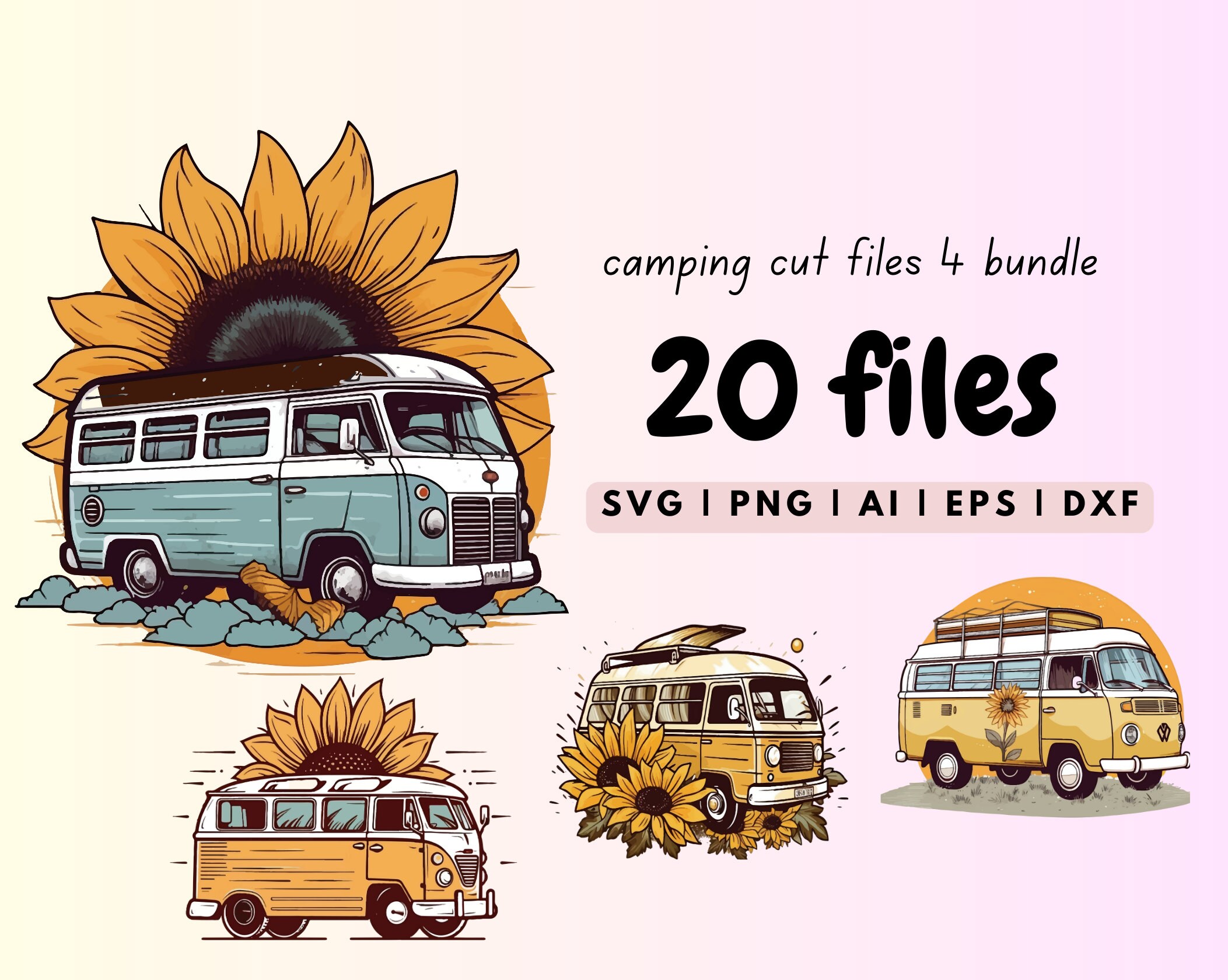 Camping Cut Files 4 Bundle Hippie Van Svg Camping Svg - Etsy