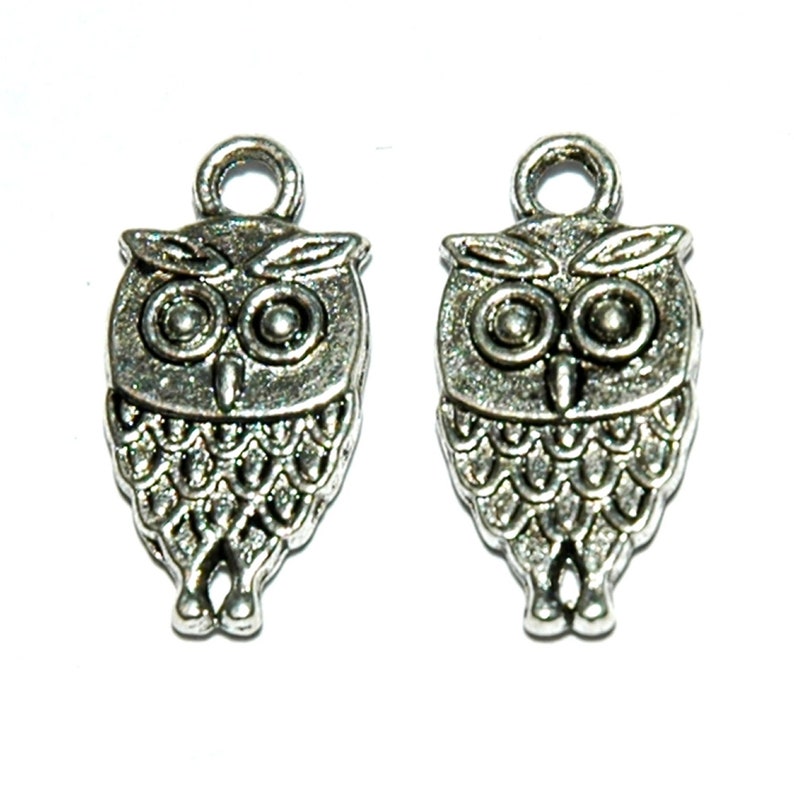 5 Owl Charms, Small Owl Charms, Silver Metal Owl Charms, Identical Two ...