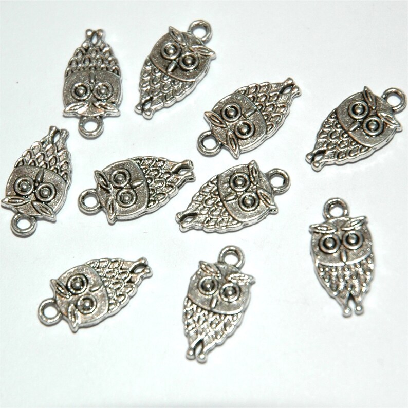 5 Owl Charms, Small Owl Charms, Silver Metal Owl Charms, Identical Two ...