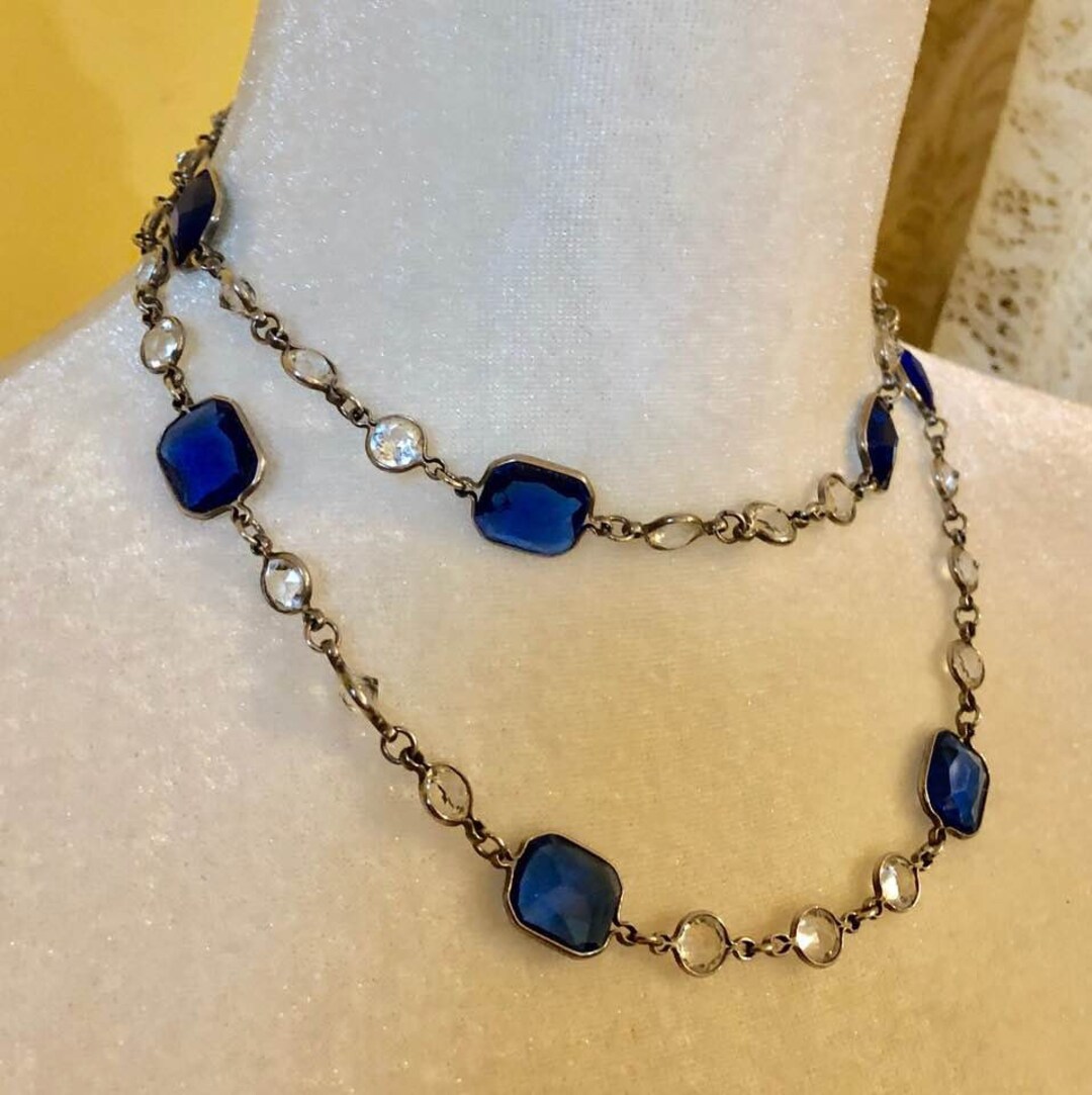 Vintage Art Deco Sterling Silver Bezel Set Cobalt Blue Paste Glass ...