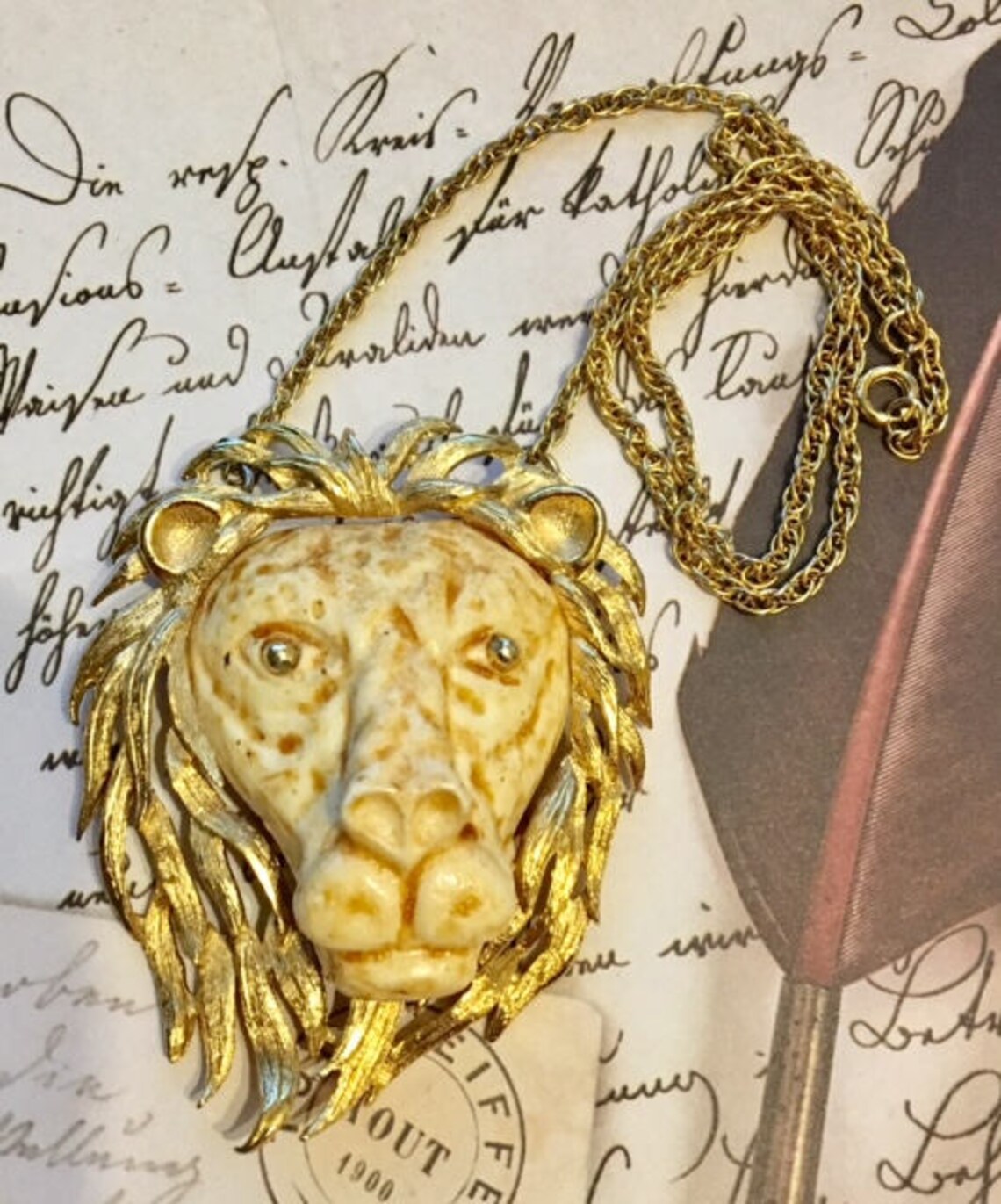 Vintage Razza Lion's Head Pendant/necklace Gold Tone 698 - Etsy
