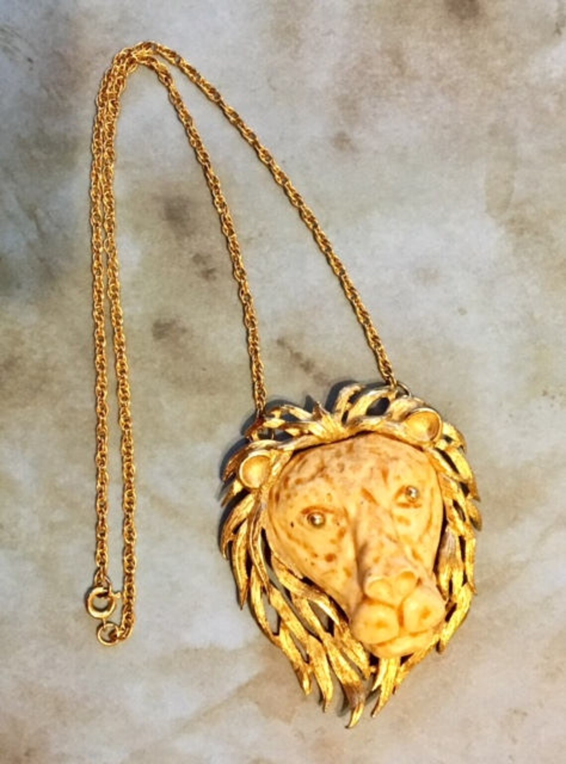 Vintage Razza Lion's Head Pendant/necklace Gold Tone 698 - Etsy
