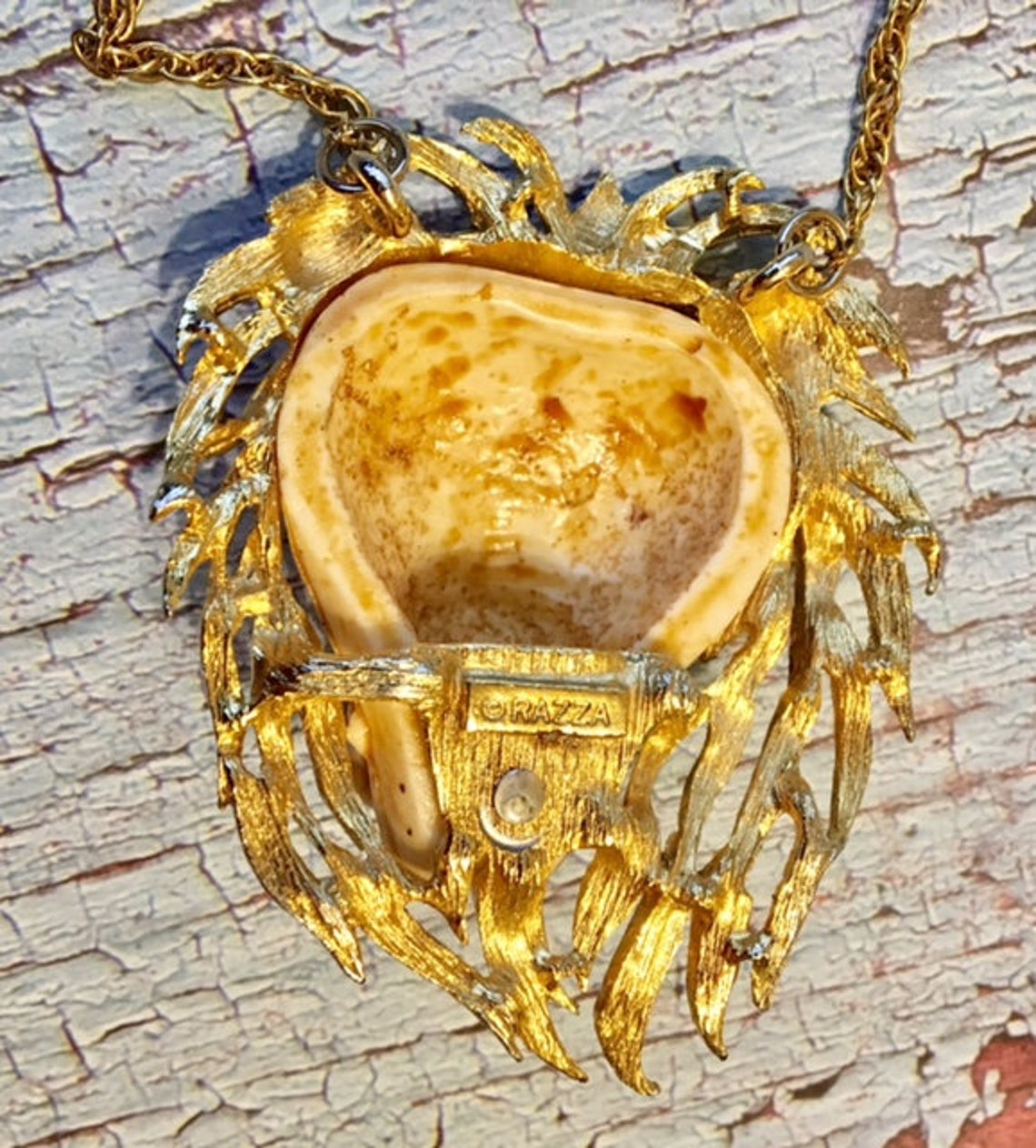 Vintage Razza Lion's Head Pendant/necklace Gold Tone 698 - Etsy