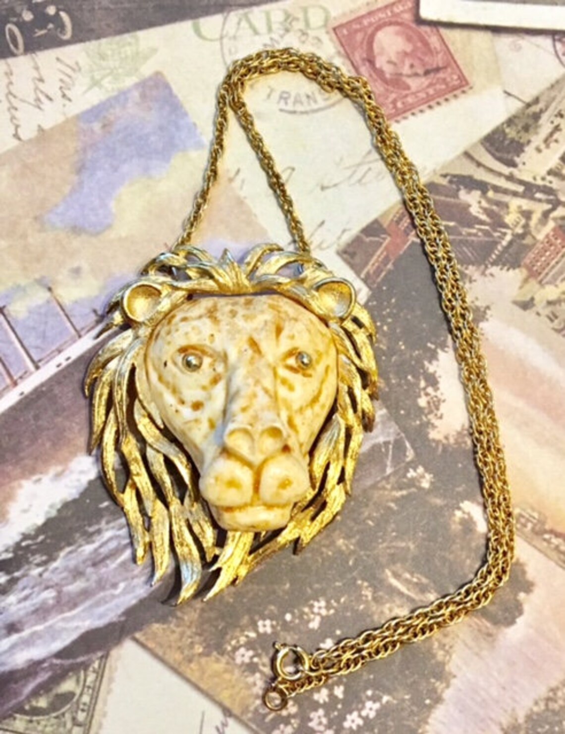 Vintage Razza Lion's Head Pendant/necklace Gold Tone 698 - Etsy