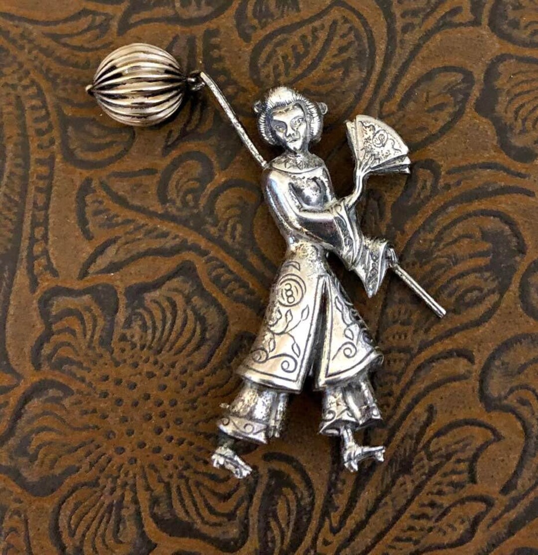 Vintage LANG Sterling Silver Japanese Geisha Brooch 368 - Etsy