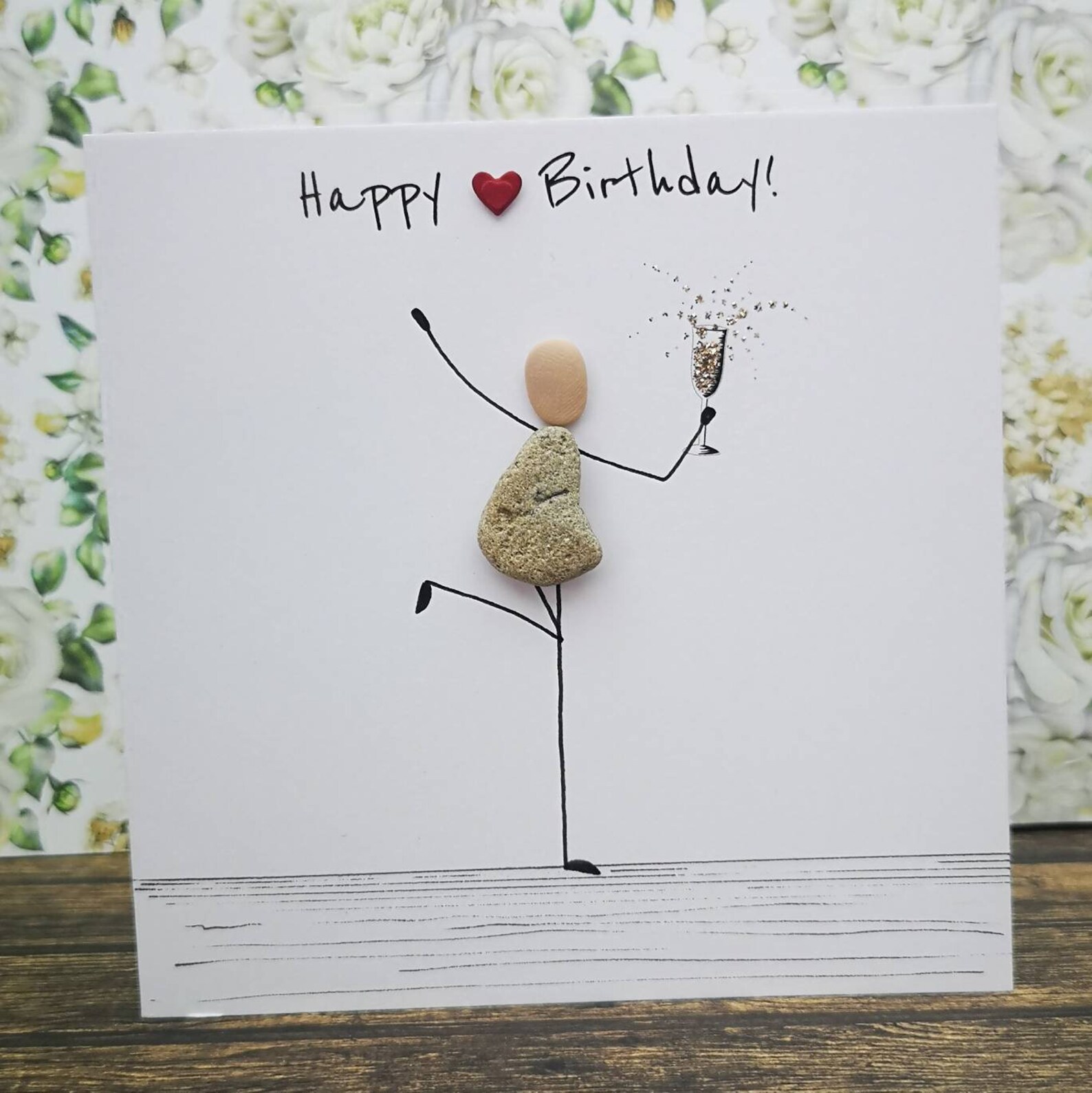 Birthday card pebble picture pebble art Stick man card - Etsy