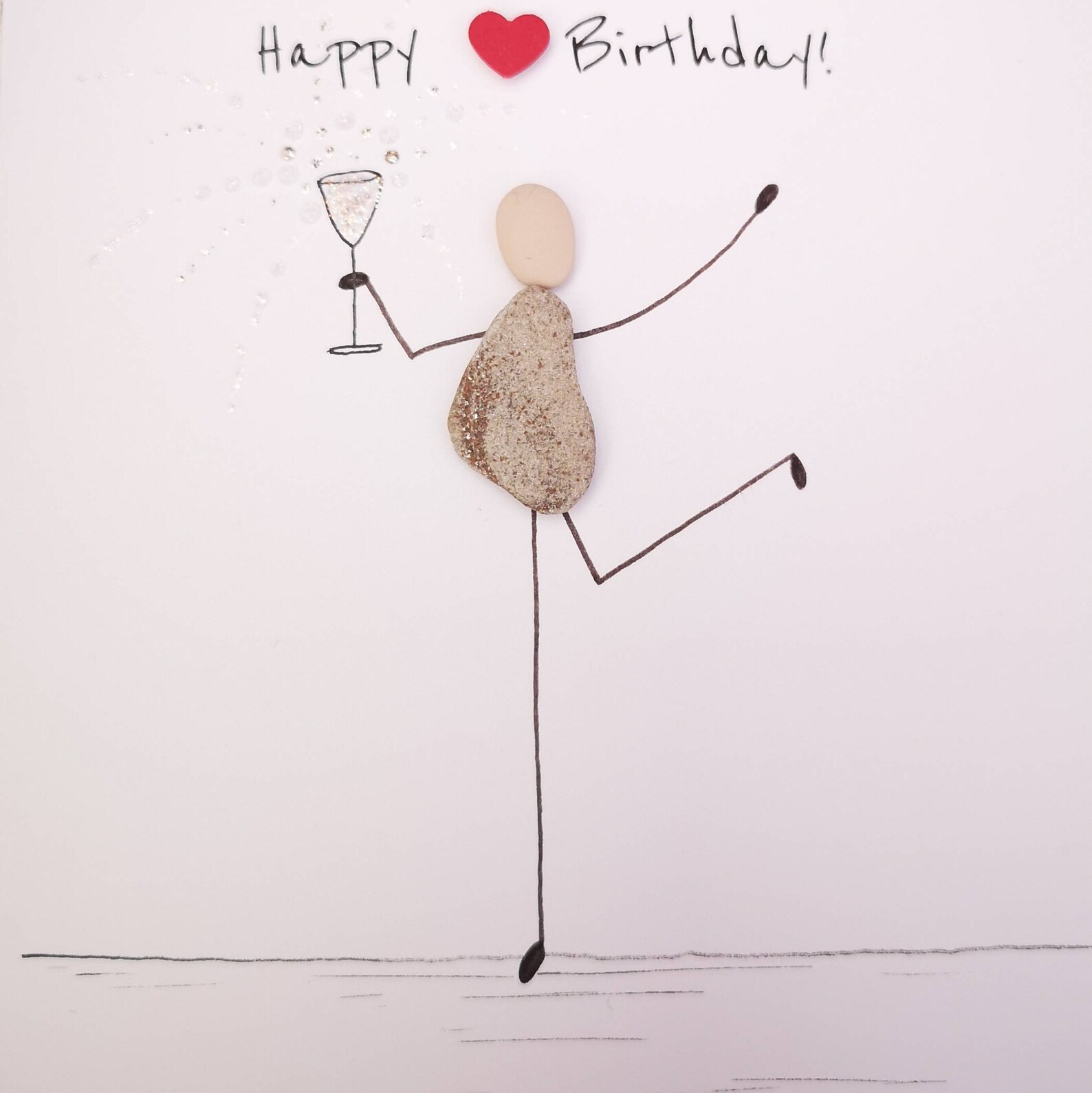 Birthday card pebble picture pebble art Stick man card - Etsy