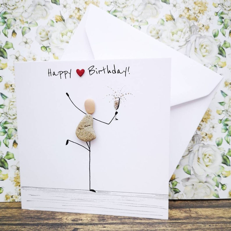 Birthday Card Pebble Picture Pebble Art Stick Man Card - Etsy