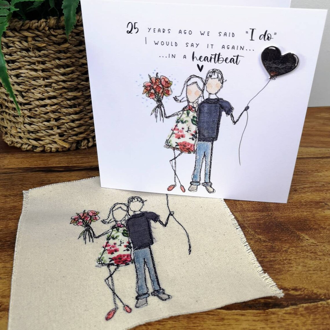 25th Anniversary Card Embroidery Artwork Print 25th Husband - Etsy