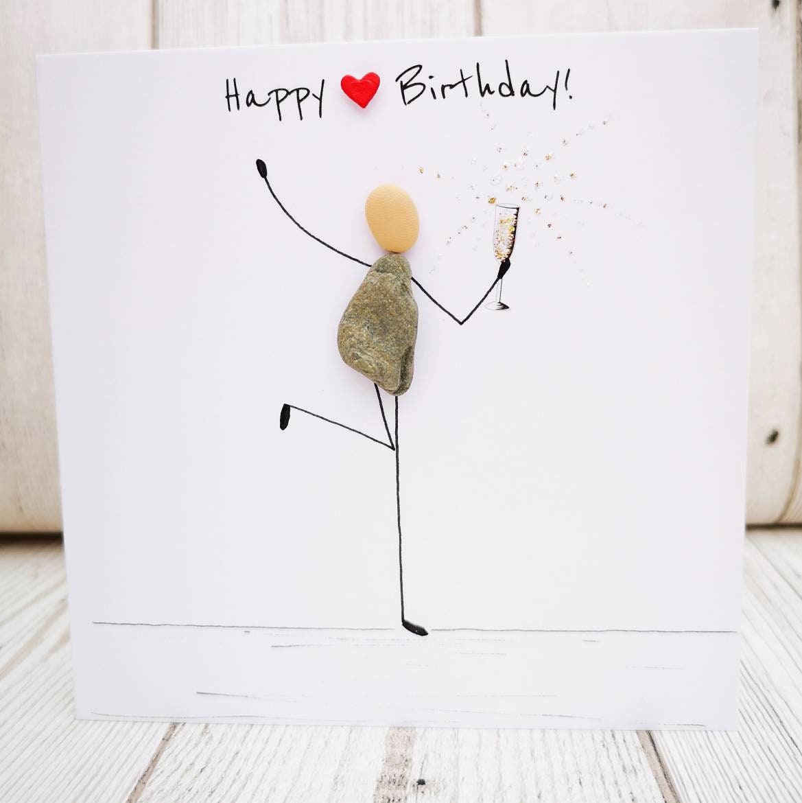 Birthday card pebble picture pebble art Stick man card - Etsy