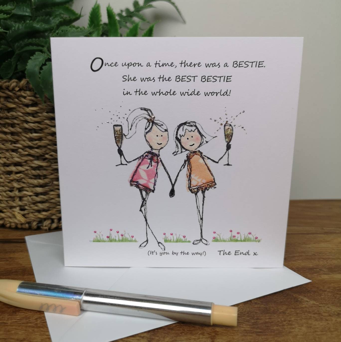 Best Friend Card Embroidery Artwork Print Friend Birthday Card Bestie ...