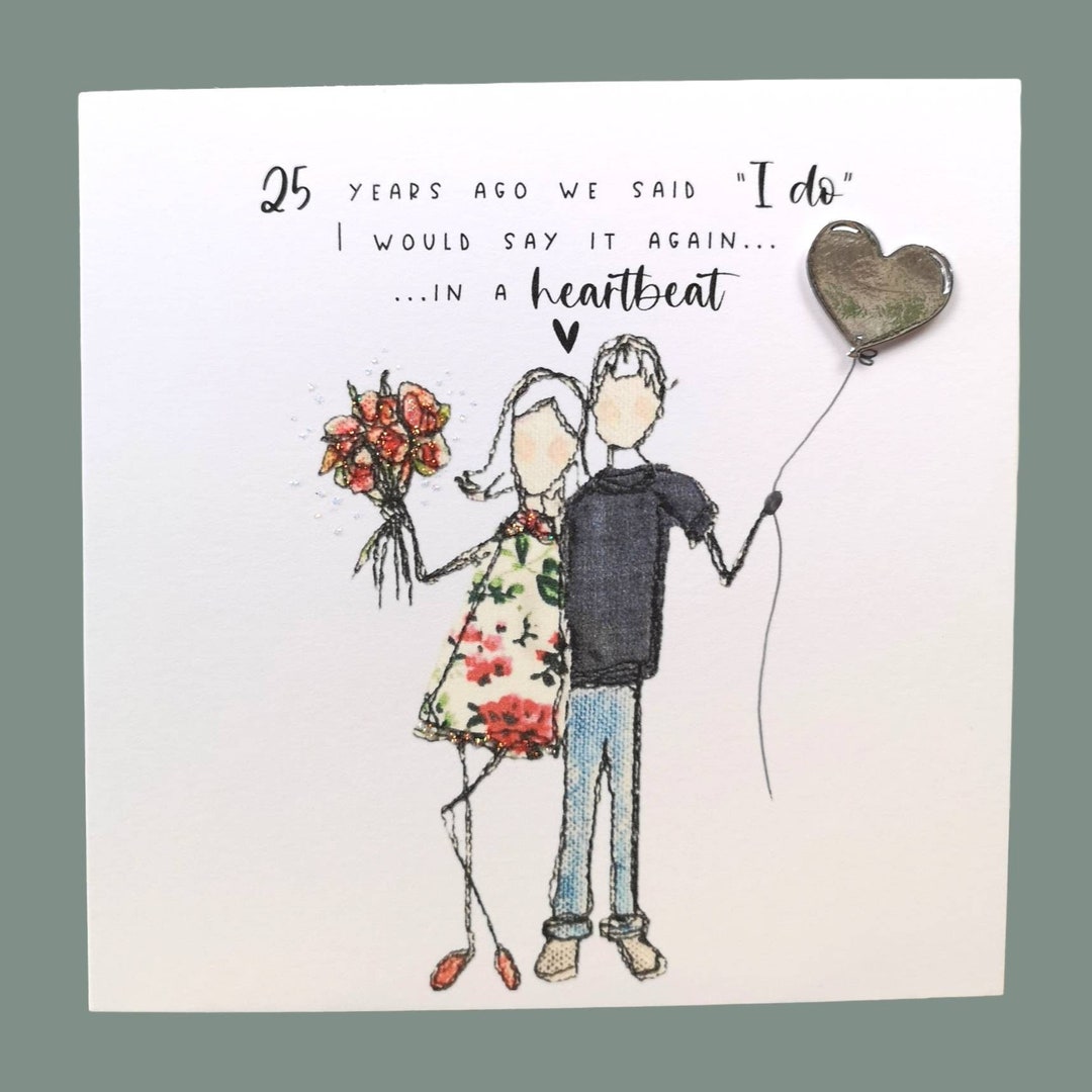 25th Anniversary Card Embroidery Artwork Print, 25th Husband ...