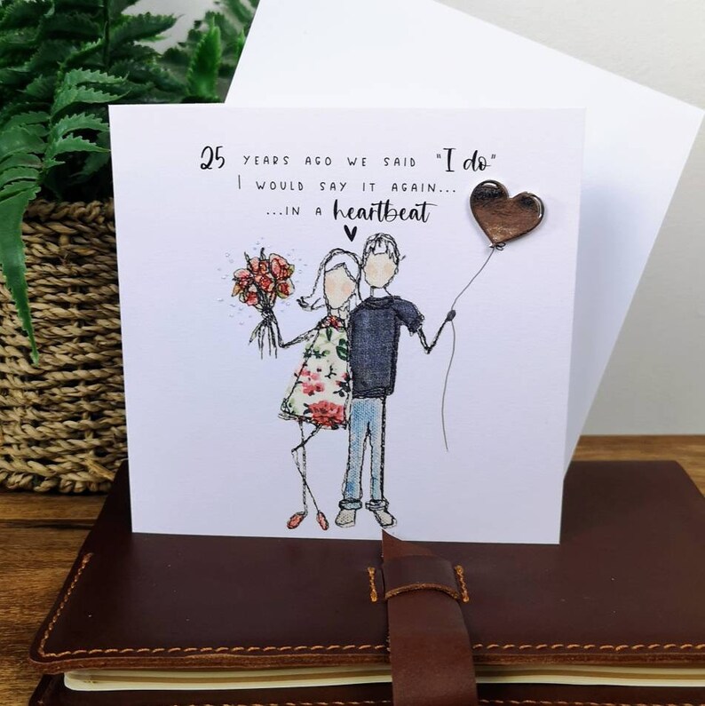 25th Anniversary Card Embroidery Artwork Print 25th Husband - Etsy