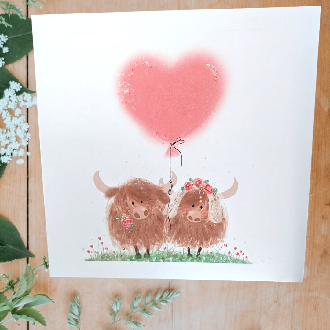 Handmade Highland Cow Wedding Card Anniversary Card Original Artwork ...