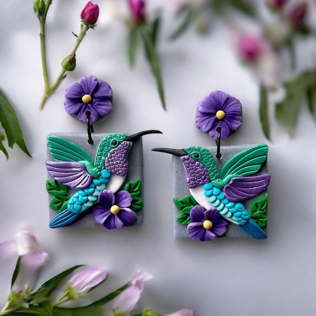 Hummingbird Polymer Clay Earrings Colorful Bird Jewelry Lightweight ...
