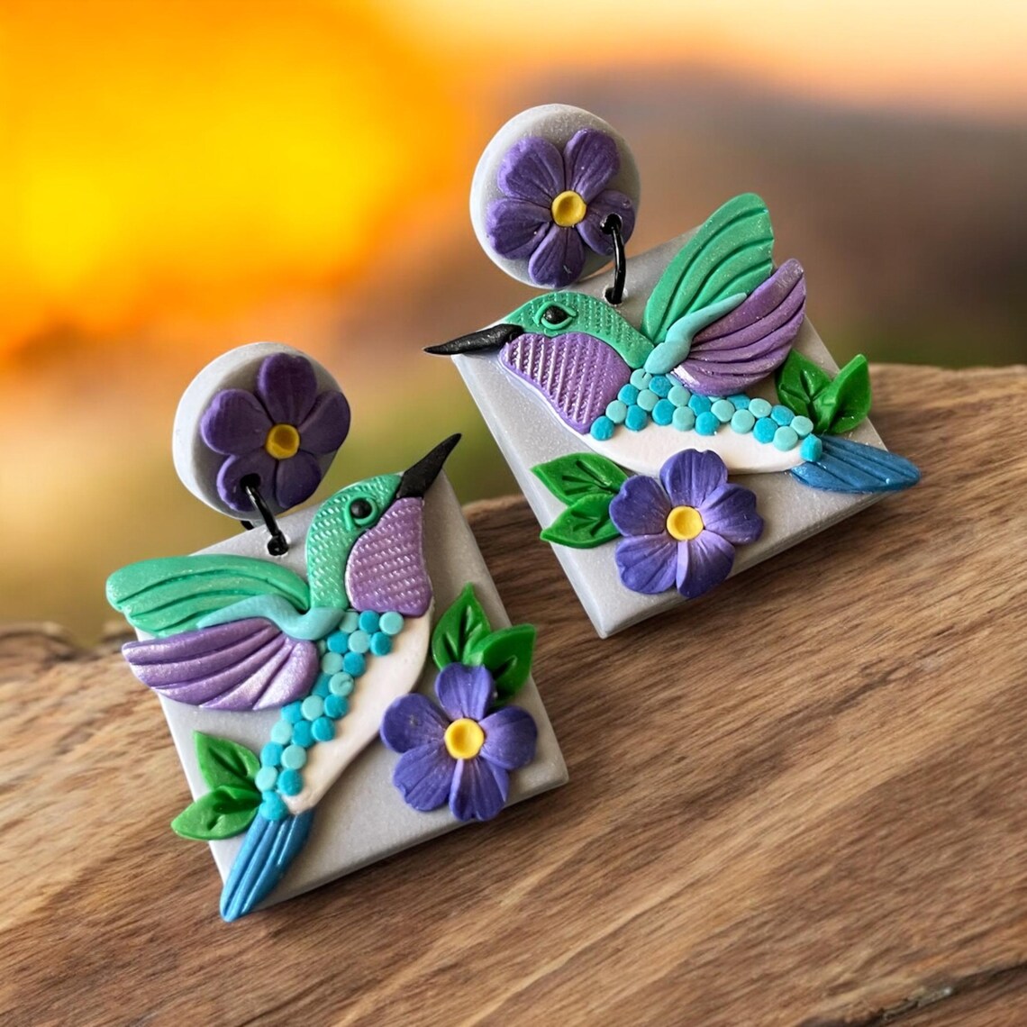 Hummingbird Polymer Clay Earrings - Colorful Bird Jewelry - Lightweight ...