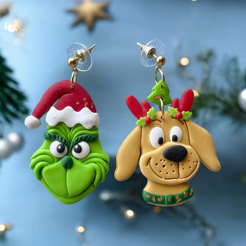 Grinch & Max Mismatched Polymer Clay Earrings – Festive Holiday Duo - Etsy