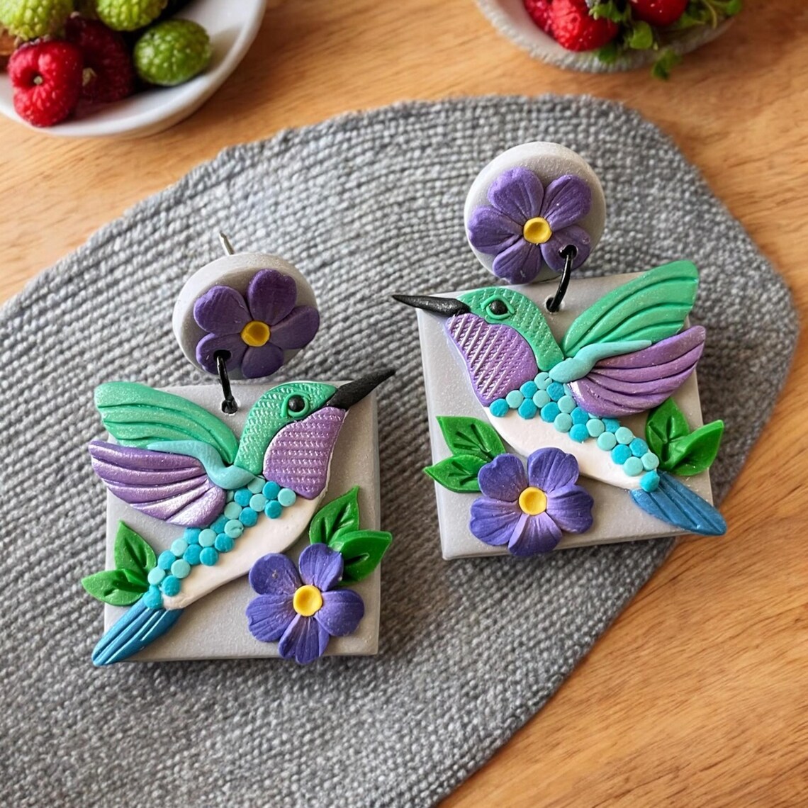 Hummingbird Polymer Clay Earrings - Colorful Bird Jewelry - Lightweight ...