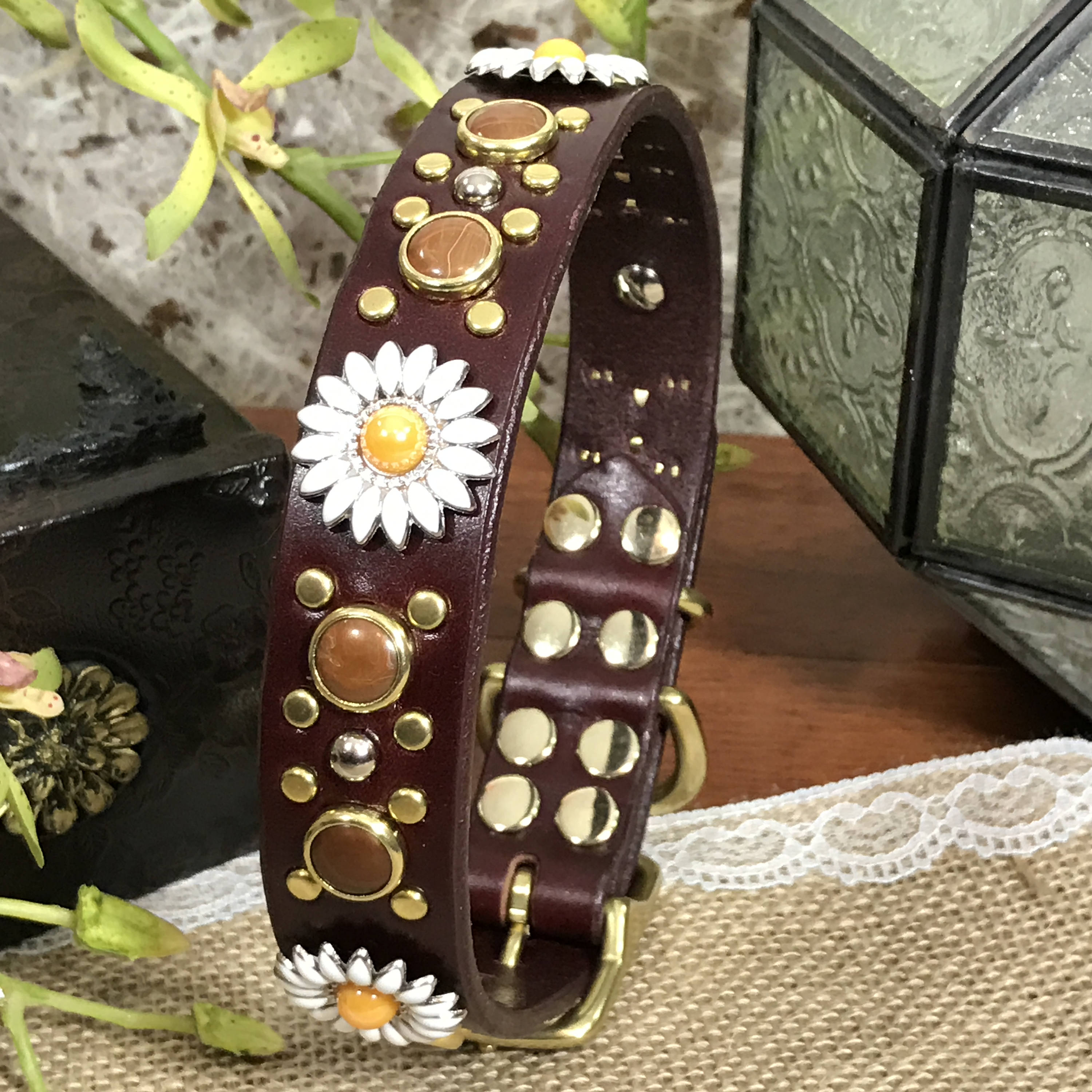 Female Dog Leather Collar Flower Girl Studded Small - Etsy