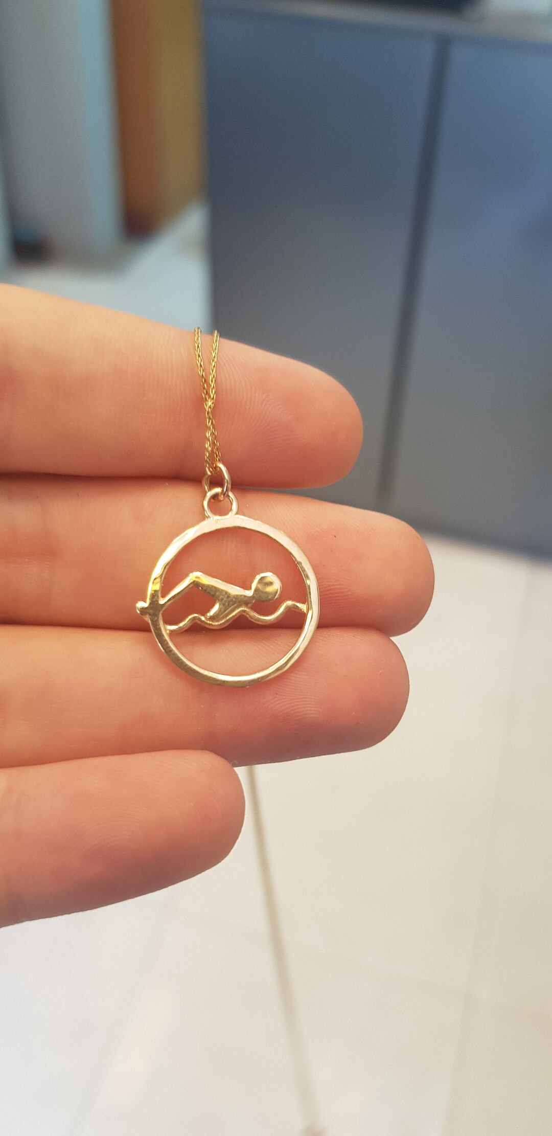 Swimmer Charm, 14 KARAT Gold Pendant / White Gold / Sterling Silver 925 ...