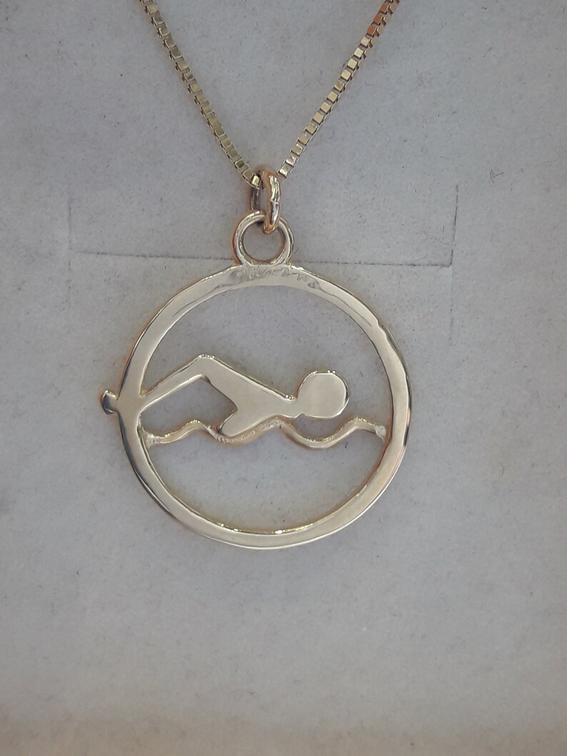 Swimmer Charm, 14 KARAT Gold Pendant / White Gold / Sterling Silver 925 ...