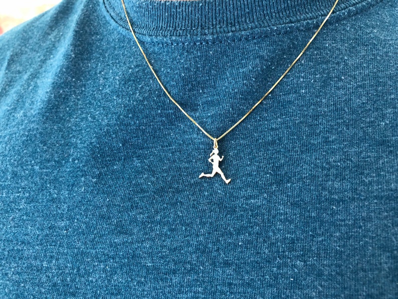 Running Girl Gold Pendant Neckalce 14 Karat, Running Woman Charm for ...