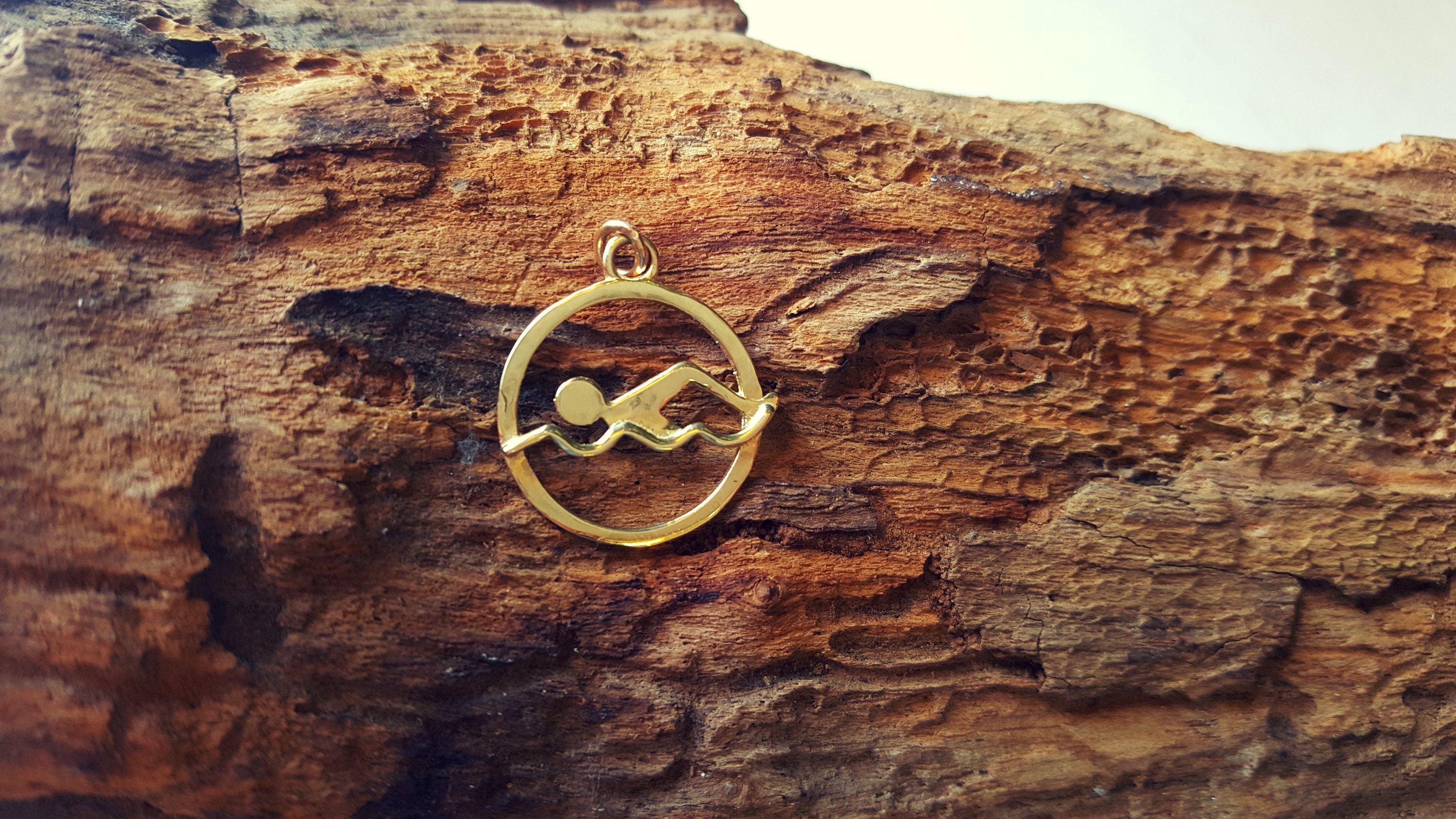 Swimmer Charm, 14 KARAT Gold Pendant / White Gold / Sterling Silver 925 ...