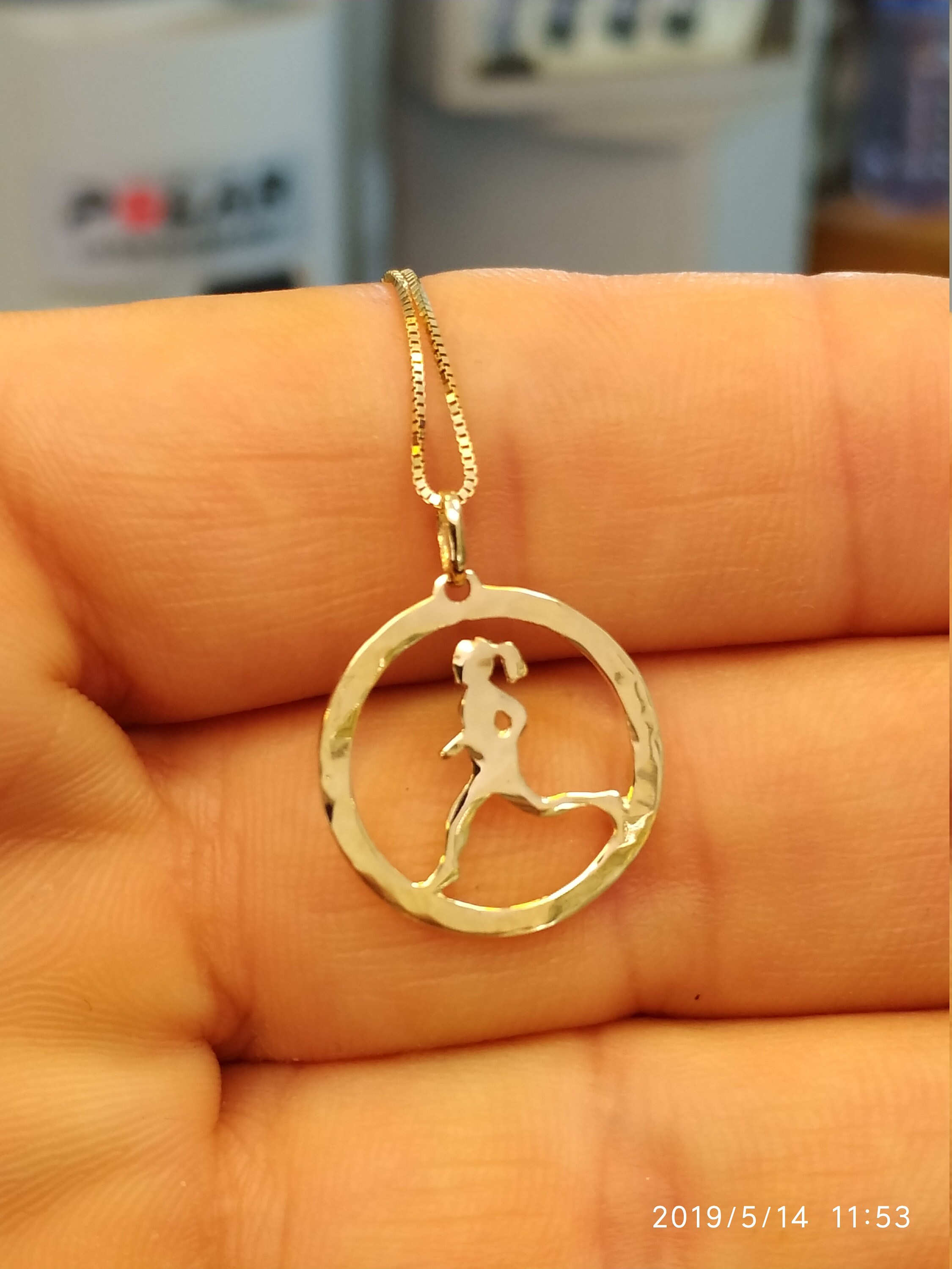14 Karat Gold ROUND Pendant, Woman Runner Black Silicone Sports ...