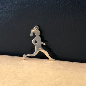 Handmade Pendant 14k White Gold Running Woman Charm & Black Silicone ...