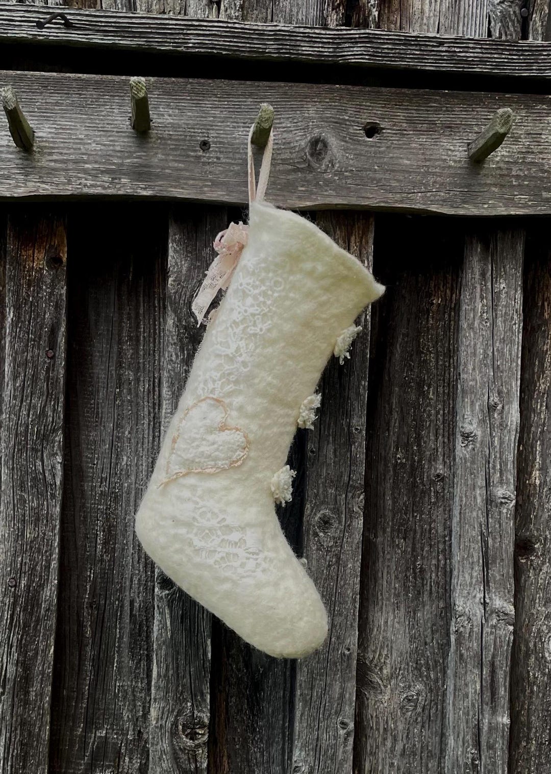 Handmade Wool Felted Christmas Stocking Romantic Christmas Stocking - Etsy