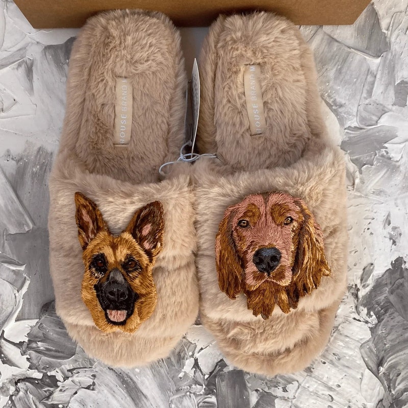 Dog Embroidery Slippers - Etsy