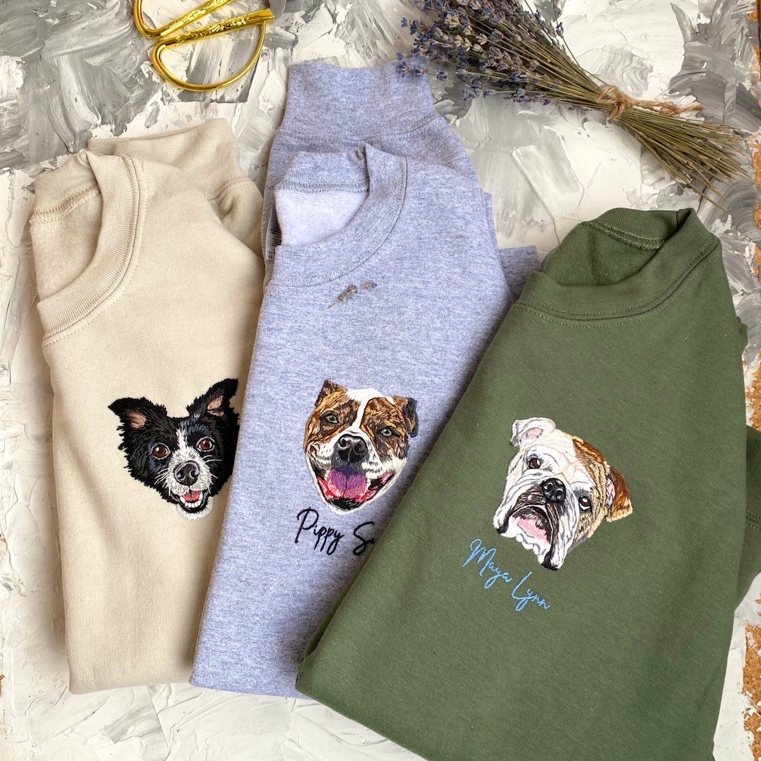 Custom Dog Embroidered Sweatshirt, Hand Embroidered Premium Gift Ideas ...