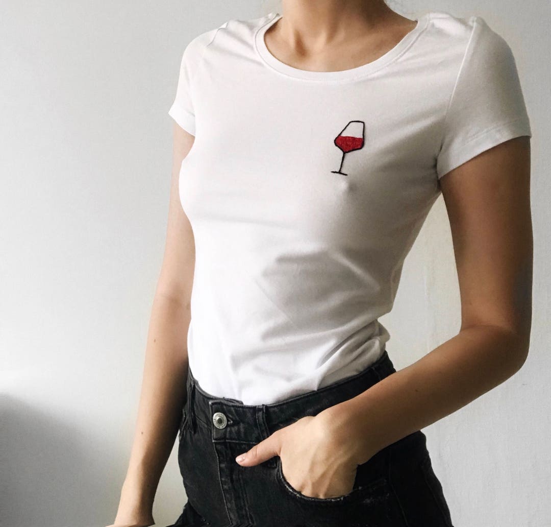 Wine Shirt Hand Embroidery, Autumn, Wine Lovers Tee Shirt, Funny Wine ...