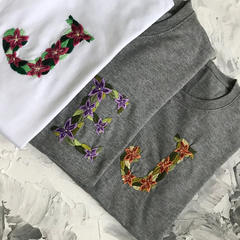 Custom Monogramed Name Initial T-shirt Floral Monogram Tee - Etsy