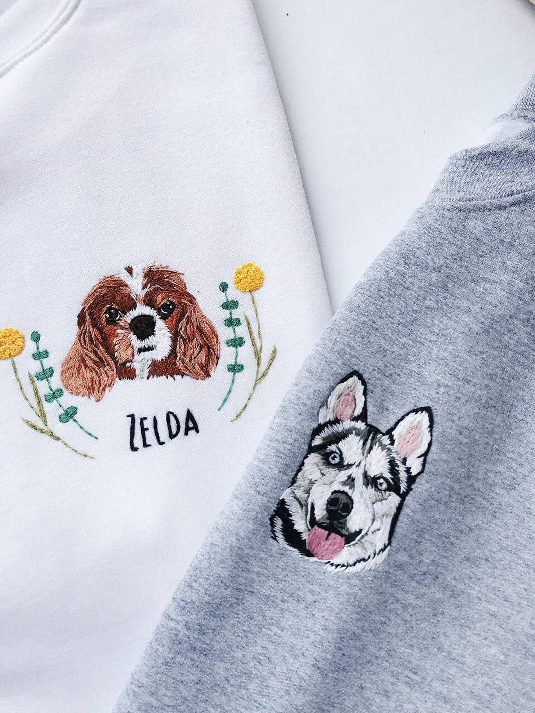 Custom Dog Face Embroidered T-shirt, Pet Portrait Hand Embroidery ...